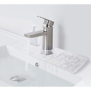 YATOISUR Silicone Faucet Splash Guard - 14.4” x 5.4” Sink Splash Guard - Faucet Water Catcher Mat with Sink Mat & Soap Dish & Sponge Holder 3 in 1 for Kitchen, Farmhouse, Bar & RV (Clear)