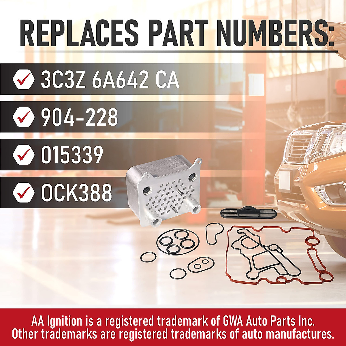 Engine Oil Cooler Kit - Compatible with Ford Trucks - Powerstroke 6.0L V8 F250, F-350, F450, F550 Super Duty, Excursion, E350, E-450 - Replaces Part 904-228, OCK388, 3C3Z 6A642 CA - Gasket Seal Kit