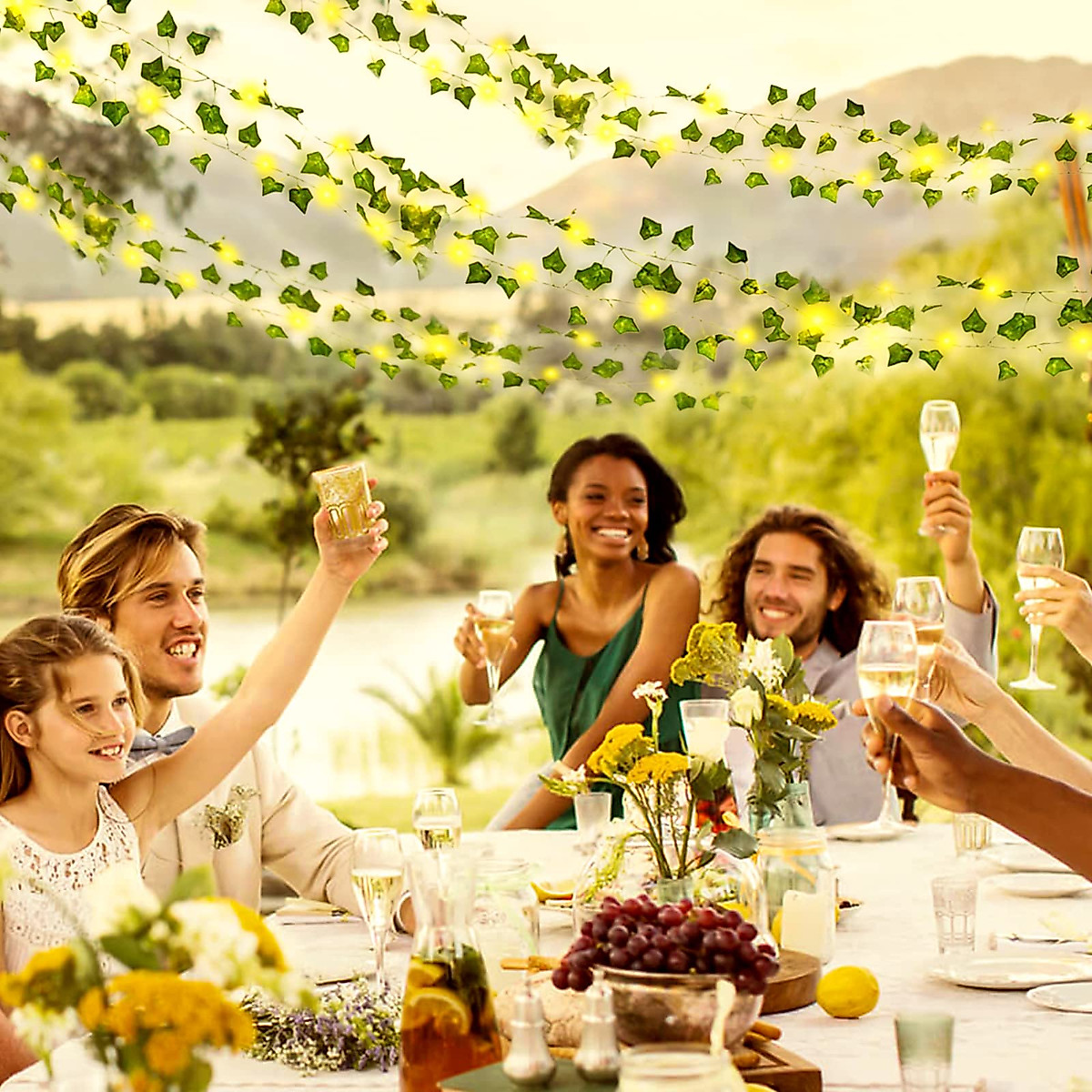 PETVAY Vine Lights, 12 Pcs 84 Ft Artificial Ivy Garland Leaf Vine with 100 LED String Light & Battery Operated, Fake Hanging Plant Light for Bedroom Wall Garden Wedding Party Home and Kitchen Décor