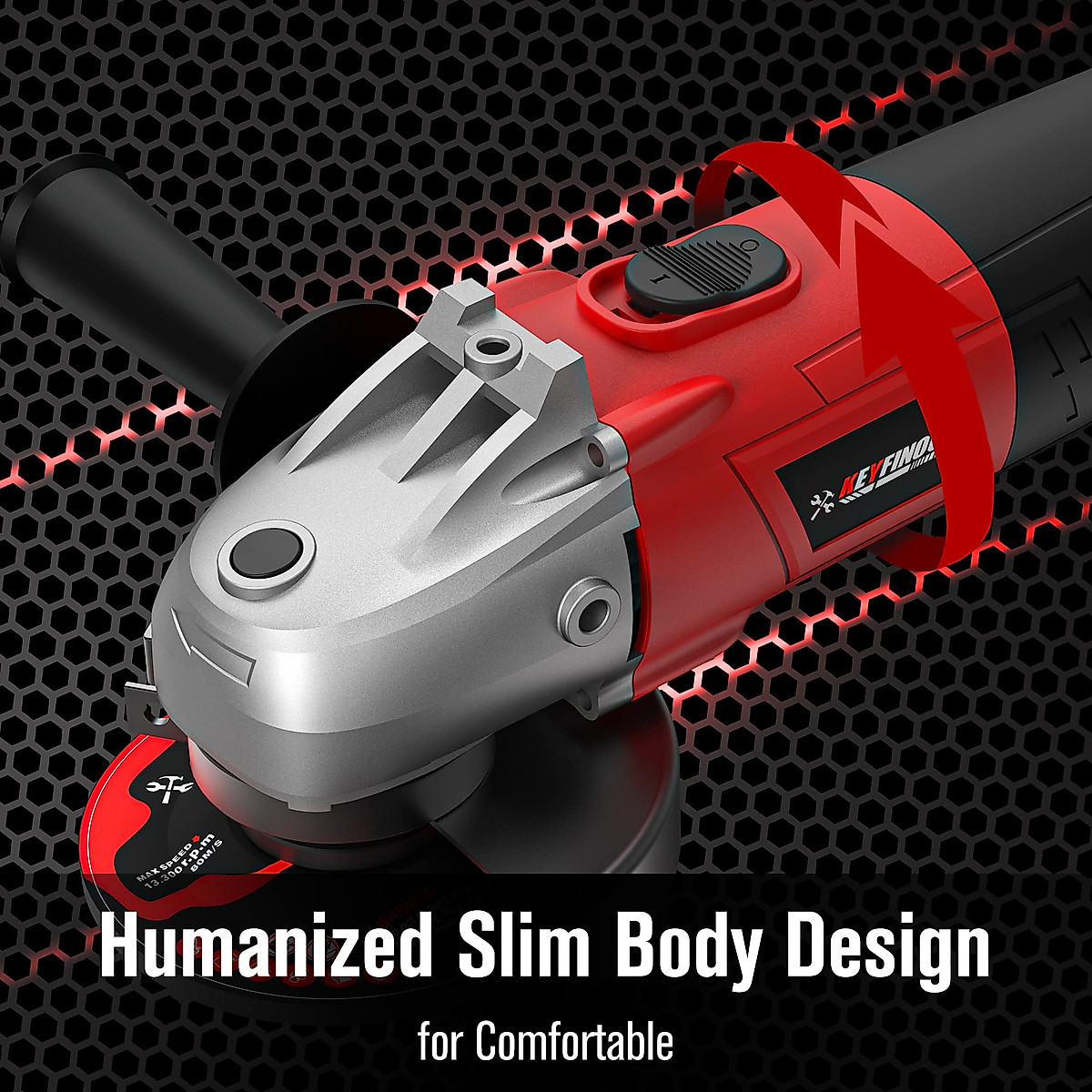 KEYFINOOL 6 Amp Grinder Power Tools, 12000RPM 4-1/2Inch Angle Grinder Tools With 3 Position Adjustable Support Handle, Fast Heat Dissipation, Include Spanner, Safety Guard for Grinding/Cutting