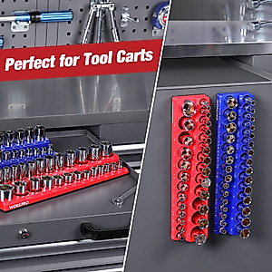 WORKPRO 3/8-inch Magnetic Socket Organizer Set, 2-Piece SAE & Metric Socket Holders, Holds 56 Standard and Deep Sockets for Tool Box, Tool Carts (Sockets Not Included)