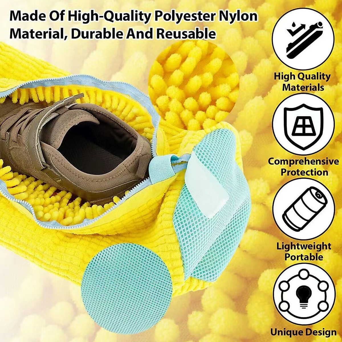 Dymeist 2pcs Shoe Wash Bag Home Machine Washing Anti-Distortion Shoe Wash Bag Reusable Shoe Bag Care Bag(Grey and Yellow)