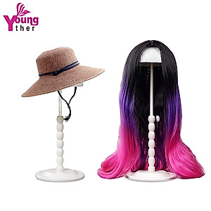 Youngther Wig Stand Adjustable Height Hat Display Portable Folding Wig Head Holders Plastic Wig Stand for Styling Wig Hair Drying Display (White)