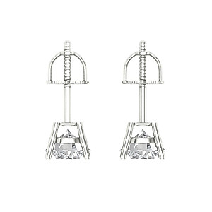 Clara Pucci 2.0 ct Round Cut Conflict Free Solitaire Genuine Moissanite Classic Designer Stud Earrings Solid 14k White Gold Screw Back