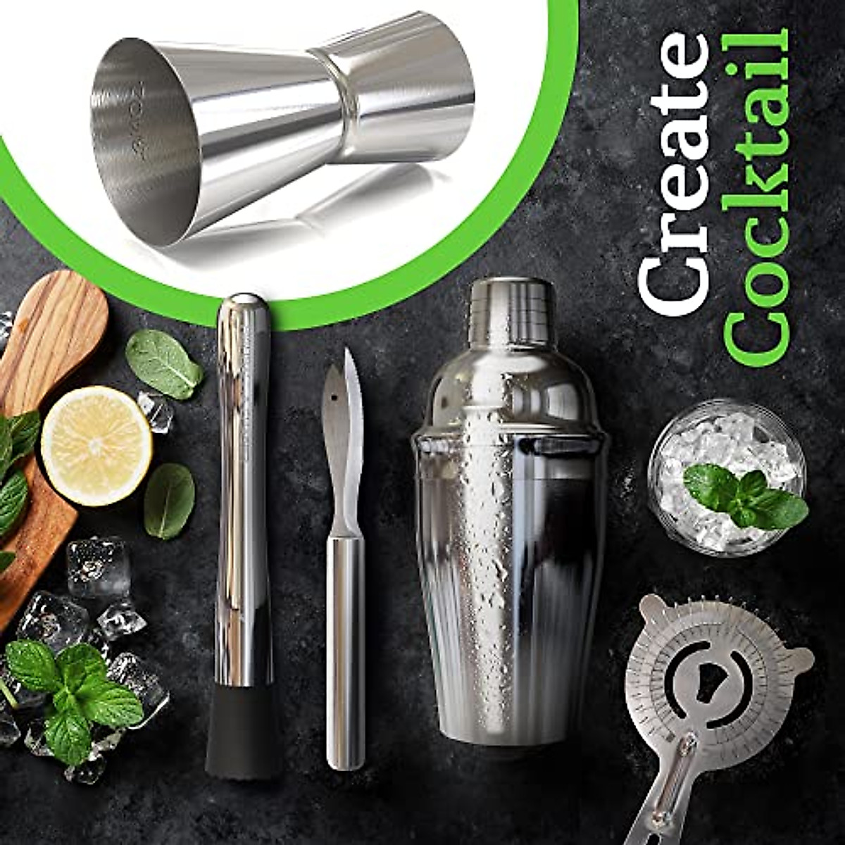 Highball & Chaser Cocktail Shaker Set: Bartender Kit for Home Bar Mixology Cocktail Bar Set Plus E-Book with 30 Recipes (Silver)