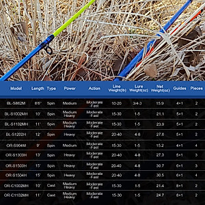 Fiblink Surf Spinning Fishing Rod 2-Piece & 3-Piece & 4-Piece Carbon Fiber Travel Fishing Rod with Noctilucent Tips (12' - 2Pcs - Blue)