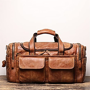 LHLLHL Retro Frosted Leather Hand Luggage Bag Leather Men's Shoulder Messenger Bag for Short Trips Travel Bags (Color : White-Patch Five-Pointed star4)