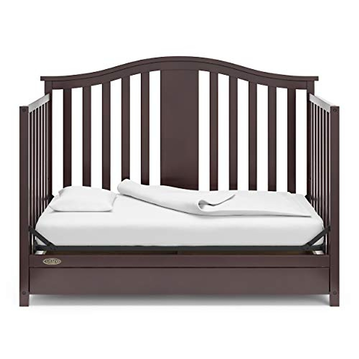 Graco Solano 5-in-1 Convertible Crib with Drawer (Espresso) – GREENGUARD Gold Certified, Crib with Drawer Combo, Includes Full-Size Nursery Storage Drawer, Converts to Toddler Bed and Full-Size Bed