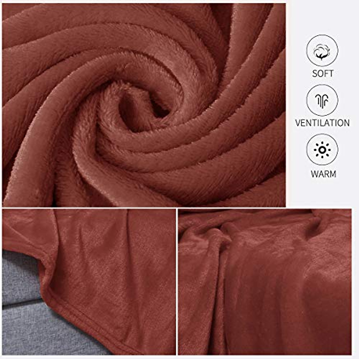 Rendiele Fleece Throw Blankets Fluffy Warm Solid Color Blankets for Bed (Terracotta, 9090 Queen)