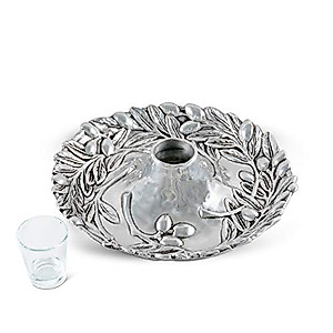 Arthur Court Aluminum Metal Olive Pattern Tidbit Cheese Hors d'oeuvres Tray with Glass for Toothpick - Outdoor Entertaining Platter Plate Aram 10.5 inch Diameter x 2 inch Tall