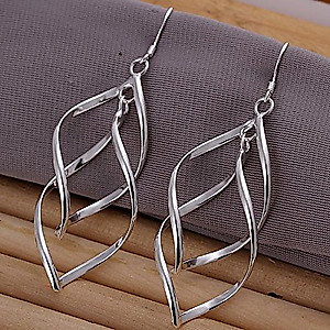Sterling Silver Earrings dangle Hoops Elegant rotating Earring for Womens (Silver)