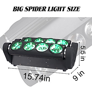 8x15W Spider Moving Head Light LED RGBW 4in1 Portable Stage Light, Strobe Party Beam DJ Lighting DMX 512 & Sound Activated for KTV Disco Party Event