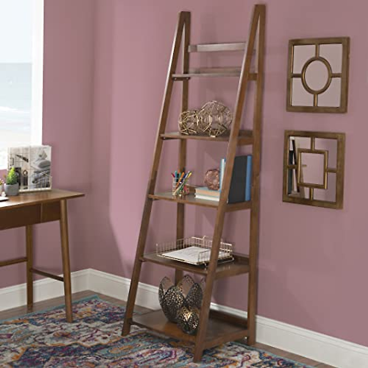 Melissa Mid-Century Bookcase, Walnut by Linon Large