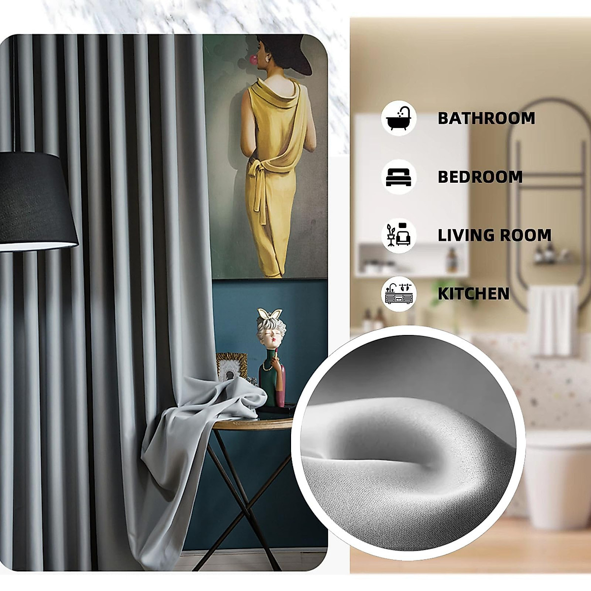 RoomDarkning Room Divider Curtains with Ceiling Track, 95% Blackout Heavy Track Ceiling Curtains Noise Reduction Privacy Curtain Track System Kits, 15 ft Wide x 8 ft Tall, Grey, 1 Panel