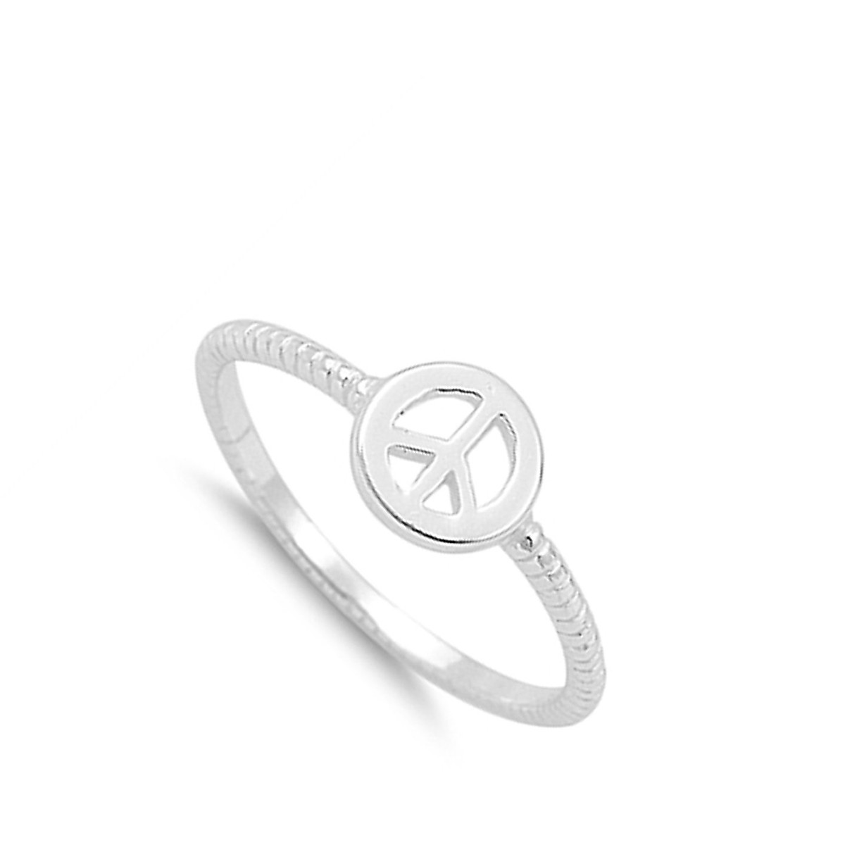 Peace Sign Love Joy Ring New .925 Sterling Silver Rope Bali Band Size 9