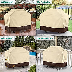 SunPatio Gas Grill Cover 60 Inch, Outdoor Heavy Duty Waterproof Barbecue Grill Cover, UV and Fade Resistant, All Weather Protection for Weber Charbroil Brinkmann Grills and More, Beige & Brown