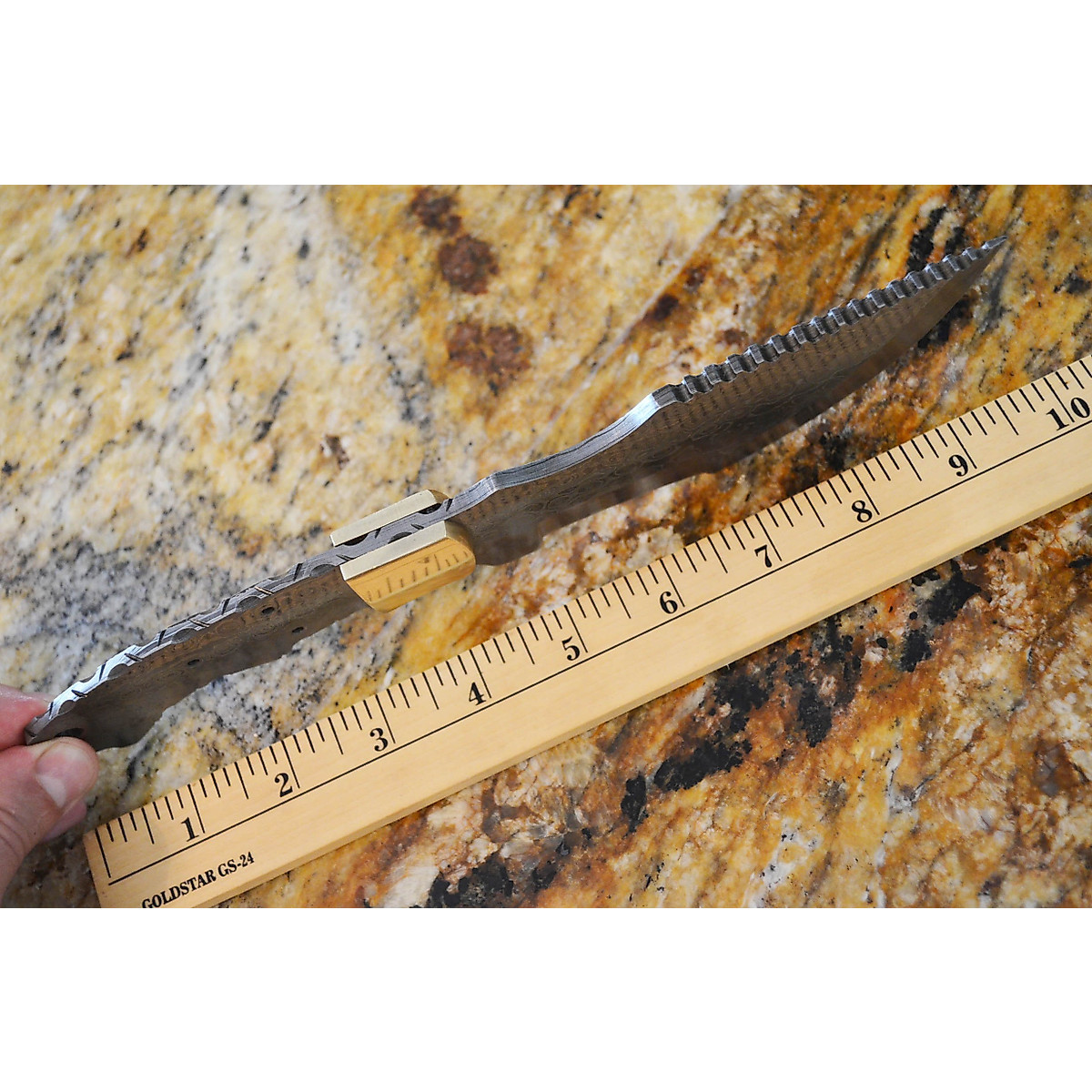 Whole Earth Supply Tracker Damascus Large Knife Blank +Brass Finger Guard for Custom Making Knives Blade Blades Blanks Hunting