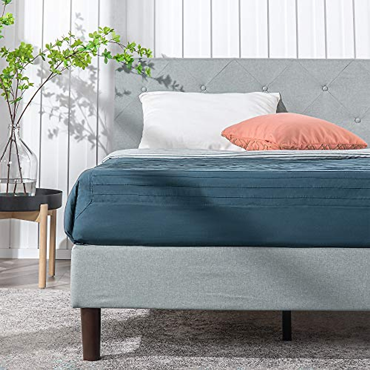 Zinus Shalini Platform, King, Sage Grey & 12 Inch Green Tea Memory Foam Mattress/CertiPUR-US Certified/Bed-in-a-Box/Pressure Relieving, King, White