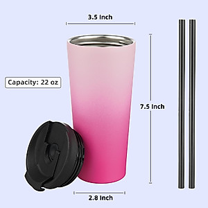 Konokyo 22 OZ Insulated Tumbler with Lid and 2 Straws Stainless Steel Water Bottle Vacuum Travel Mug Coffee Cup,Cherry