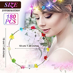 180 Pieces LED Flower Crown Headbands Bulk Multicolor Light up Floral Wreath Crowns Flower Hair Garlands Headdress Crowns for Women Girls Hair Accessories Wedding Holiday Festival Christmas Party