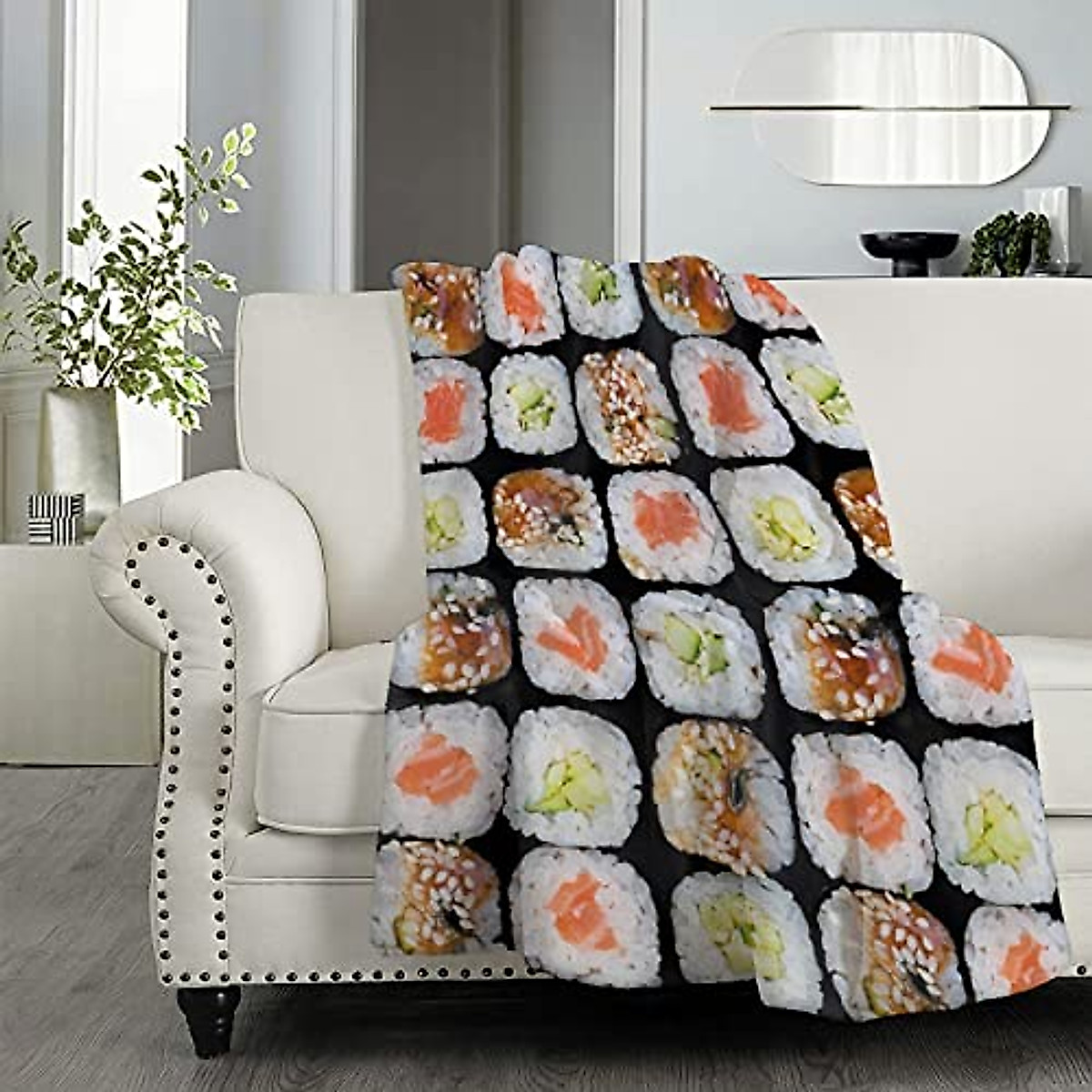 Food Sushi Blanket Cozy Soft Lightweight Flannel Throw Blanket for Bed Sofa Travel All Season Large 80"x60" Adults