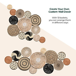 Decocoon Set of 13 Handcrafted Boho Wall Basket Decor, Easy Hanging with Loops, Natural Materials, Suitable for Any Home Style, Vietnamese Woven Basket Wall Decor for Living Room, Bedroom, Kitchen