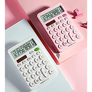 UNIONE White Calculator with a Bright LCD, Dual Power Handheld Desktop. Color. Business, Office, High School (4×6.6in)