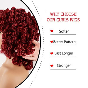 PHOENIXFLY Red Curly Wigs for Black Women Short Loose Burgundy Curly Wigs for Women Curly Synthetic Hair Wigs Heat Resistant Hair Replacement Wigs with Wig Caps(Burgundy,Red)