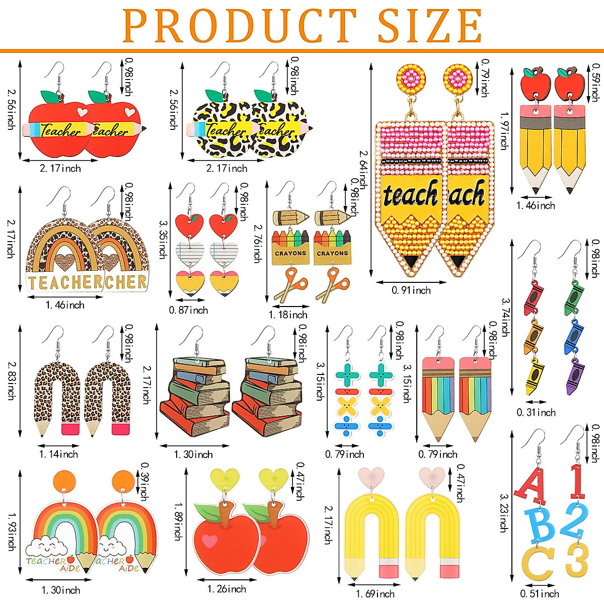 16 Pairs Fall Thanksgiving Dangle Earrings School Teacher Earrings Back to School Earrings Autumn Pumpkin Drop Earrings Western Wooden Earrings for Women