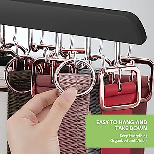 OMHOMETY Belt Hanger for Closet Max 60 Belts, Sturdy Wood Belt Organizer with 20 Hooks, Hanging Belt Rack Belt Storage Holder, Black 1 Pack