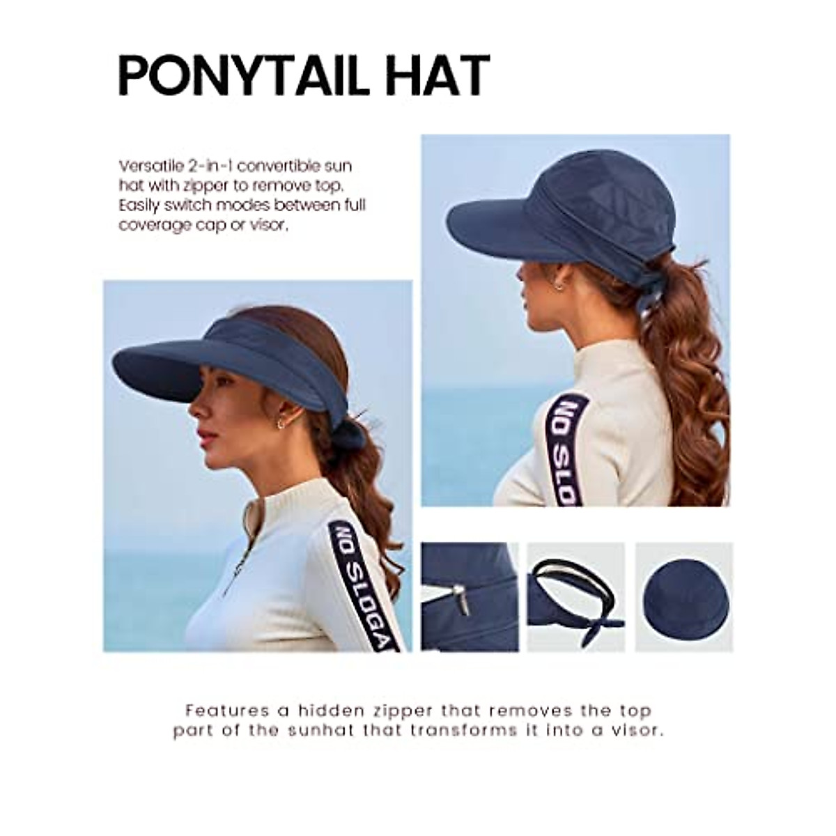 Simplicity Packable Sun Hat Women UV Protection Summer Hat Sun Hats w/Ponytail Dark Blue