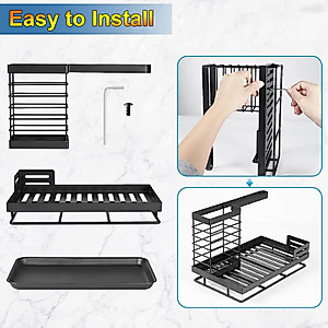 ROMINVIC Sink Caddy Organizer,Kitchen Caddy for Sponge Dishcloth Brush Holder with Black Drain Tray and 2 Sponge Holders 304 Stainless Steel Rustproof