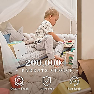 Large Kids Play Tent with Windows, Tassels, Star Light & Padded Mat Kids Tent Playhouse for Kids Indoor & Outdoor Bed Tent for Toddler Toys for Boys Girls Neutral Play Room Furniture, Beige