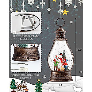 Snow Globe Snowman Christmas Decorations Indoor Ornament, Glittering Lantern Swirling,Home Decor Gifts with Musical ,Battery or USB Powered