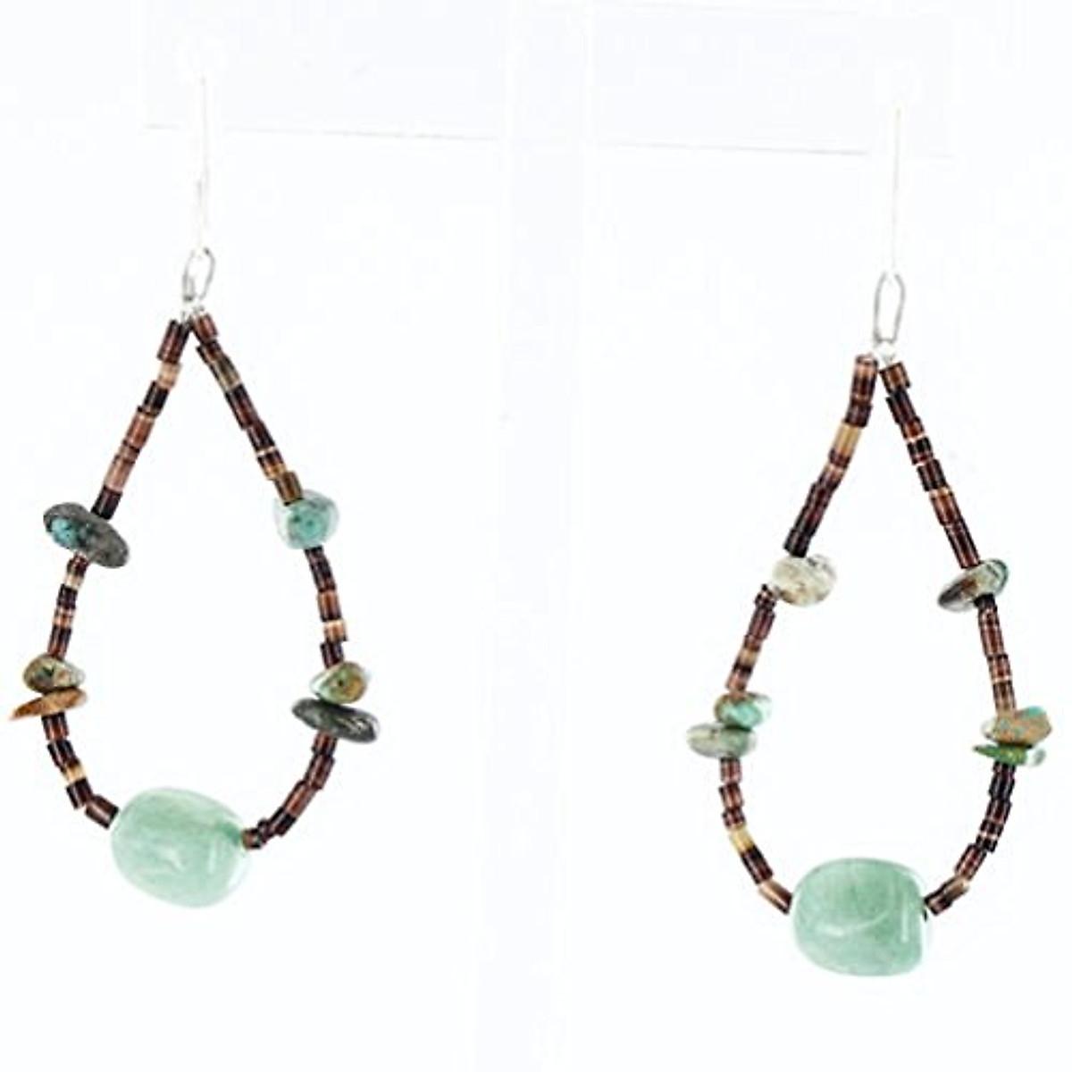 $80Tag Certified Silver Navajo Hooks Turquoise Jade Native Earrings 390762726308 Made By Loma Siiva