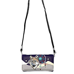 Wolf Embroidery Dream Catcher Feather Tribal Conceal Carry Tote Handbag Purse (Purple Purse Wallet Set)