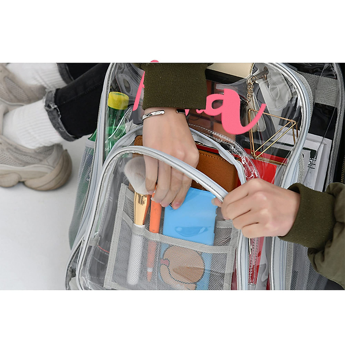 Personalized Clear Backpack, Heavy Duty Clear Bookbags, Custom Name Backpacks See Through Backpack for School, Travel,Work