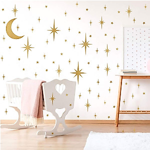Easma Retro Starburst Wall Decals Star Wall Stickers Atomic Star Wall Decals Star Wall Decals Girls Room Wall Decals Peel and Stick Moon Wall Decals