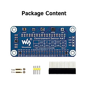 Waveshare Environment Sensor HAT, Compatible with Raspberry Pi 5/4B/3B/Zero/Zero W/Zero 2W/Pico/Pico W/Pico WH, I2C Bus with Rich Onboard Resources Including Ambient Light Sensor VOC Sensor