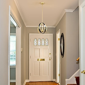 VIOLOEMI Black and Gold Pendant Light, Modern Globe Chandeliers for Dining Room, Adjustable Height 3-Light Farmhouse Foyer Hallway Entryway Kitchen Island Lighting Fixtures(Bulb Not Included)