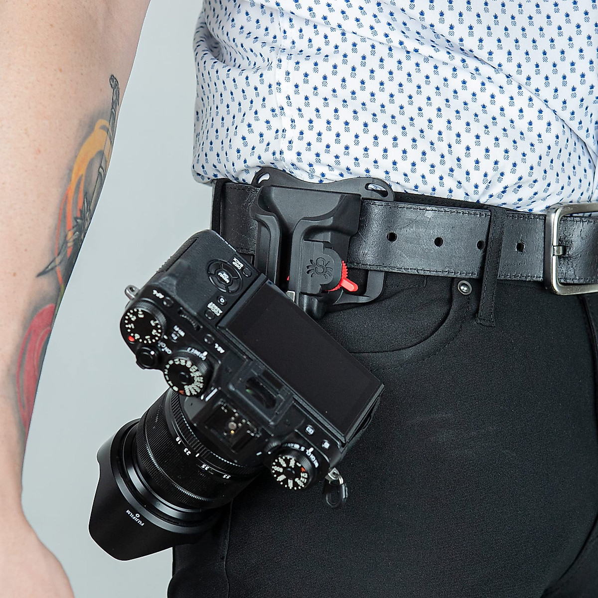 Spider Holster - BlackWidow Camera Holster + Pin - Self Locking Holster for Carrying a Light Weight Camera from Any Belt!