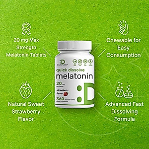 Melatonin 20mg Tablets, 360 Pill - Strawberry Flavored - Easy Consumption & Absorption | Keto, Vegan Friendly, Bulk Supply (360 Servings)