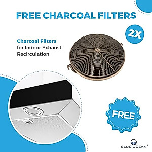 Blue Ocean 30" RHKE3 Stainless Steel Wall Mount Kitchen Range Hood | 760 CFM | LED Lights | PRO PERFORMANCE | LED Touch Panel w/Digital Clock | Ducted/Ductless Convertible Duct