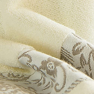 Pidada Hand Towels Set of 2 Wisteria Floral Pattern Soft Absorbent Decorative Cotton Towel for Bathroom 13.4 x 29.1 Inch (Light Yellow)