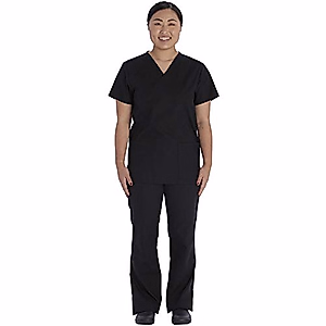 Vital Threads Men and Women Scrubs Set V-Neck Top & Drawstring Pant, VT526C, M, Black