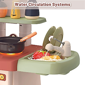 deAO Kitchen Toys for Kids Kitchen Playset Toy with Sounds and Lights Role Playing Game Pretend Food and Cooking Playset,26 PCS Kitchen Accessories Set for Girls Boys Kids