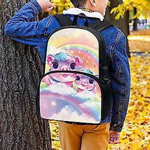 Allcute Kids Personalized Bookbag Fancy Cloud Rainbow Pig Print Backpack for School Student Adjustable Straps Girls Boys Padded Casual Backpack with Front Pocket Teens Daypack