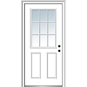 National Door Company ZZ00722L Steel Primed, Left Hand in-Swing, Prehung Front Door, 9 Lite 2-Panel External Grilles, Clear Glass, 30" x 80"