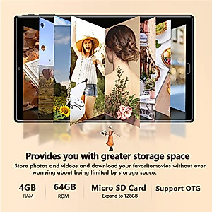 Android 11.0 Tablet 10 Inch Tablets with 4G RAM+ 64GB ROM, 13MP & 5 MP Camera, Quad Core, 6000mAh Battery, 128GB Expand Storage, Touchscreen, Bluetooth/GPS/FM/OTG/GMS/Google Certified (Black)