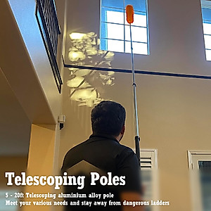 Telescopic Extension Pole, Reach to 26FT Extendable Pole Multi-Purpose 5-20FT Lightweight, Sturdy with Universal Twist-on Metal Tip Telescoping Pole for Dusting Painting Window Cleaning